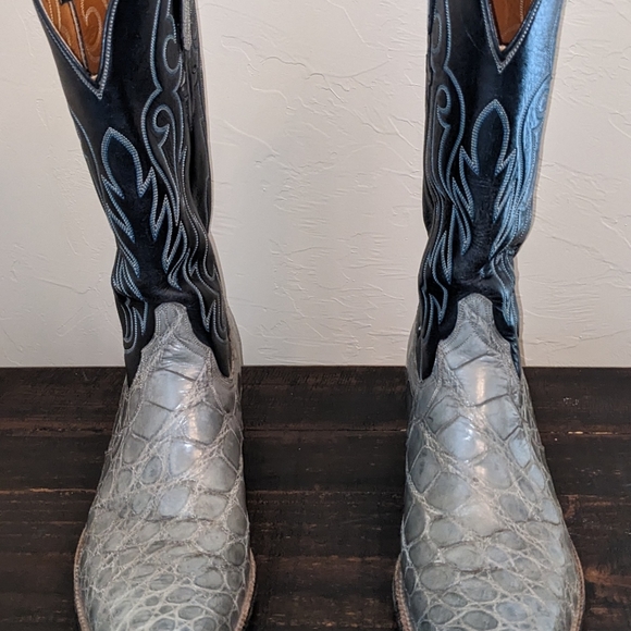 Lucchese | Shoes | Vintage Lucchese Gray Blue Reptile Skin Boots Mens D ...